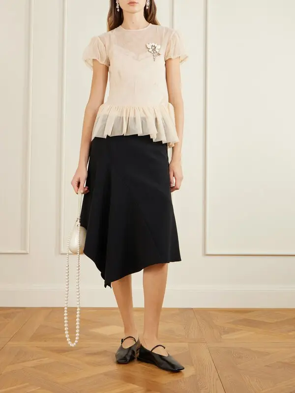 Simone Rocha Embellished Organza Peplum Blouse