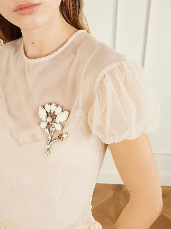 Simone Rocha Embellished Organza Peplum Blouse