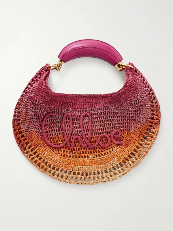 Chloé Leather-trimmed Embroidered Raffia Tote - Multi
