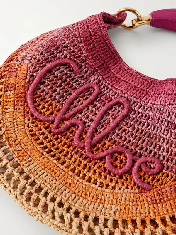 Chloé Leather-trimmed Embroidered Raffia Tote