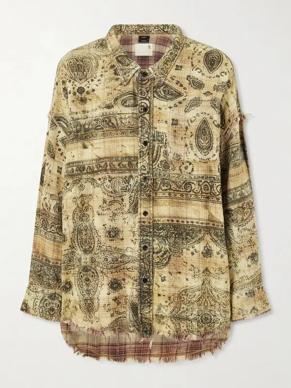 R13 Printed Cotton Shirt With Frayed Hem
