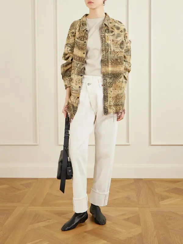 R13 Printed Cotton Shirt With Frayed Hem