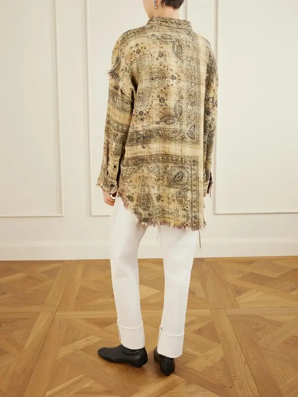 R13 Printed Cotton Shirt With Frayed Hem