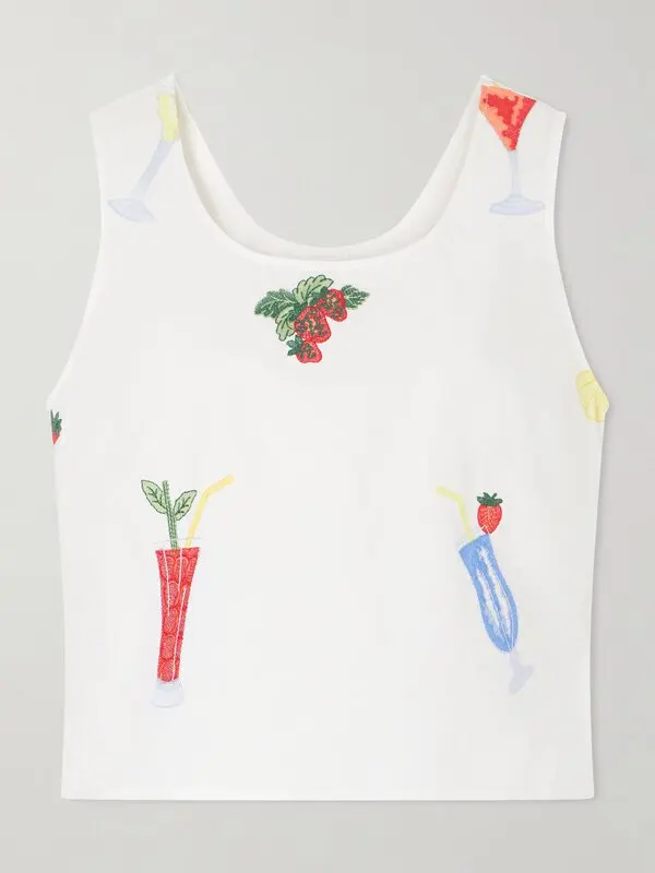 Loretta Caponi Sleeveless Embroidered Cotton Top - Multi