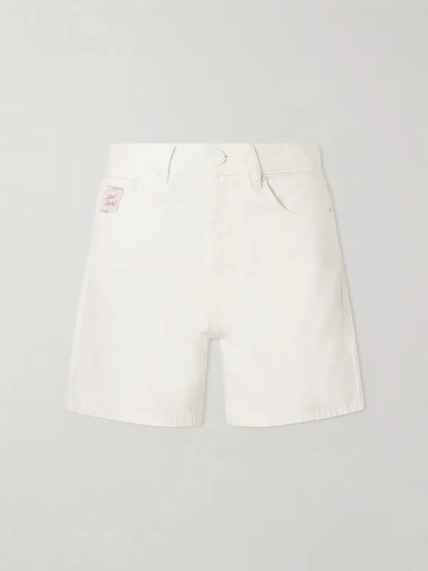 AMI Paris Denim Shorts With Logo Patch Appliqu - Neutrals