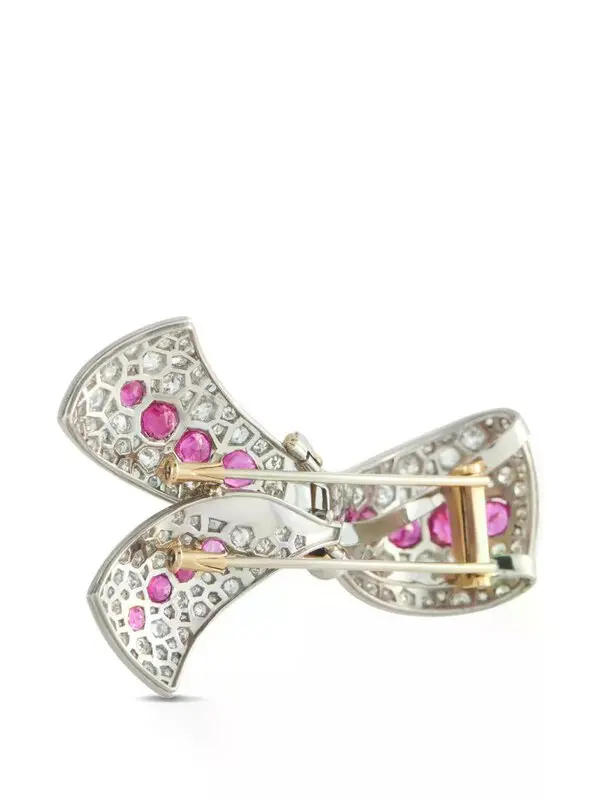 LB EXCLUSIVE Diamond And Ruby Bow Brooch In 18k Yellow Gold And Platinum