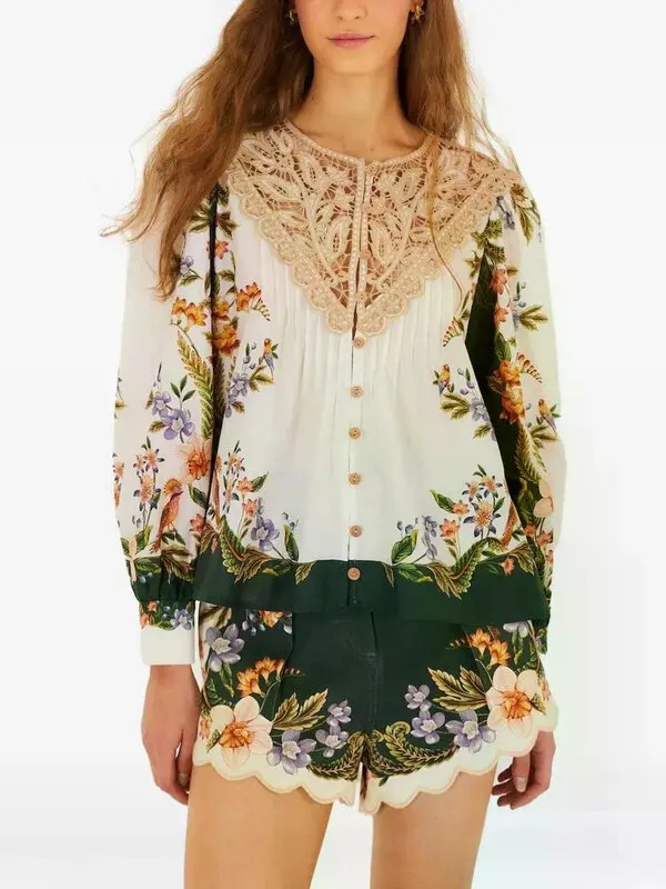 Farm Rio Floral Lace Blouse - Neutrals