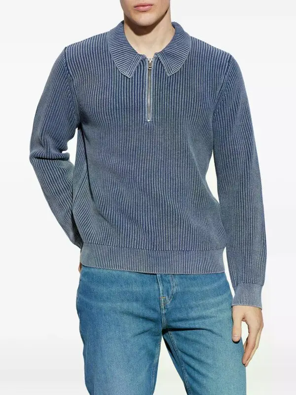 SAMSOE SAMSOE Ribbed Knit Zip-fastening Polo Shirt