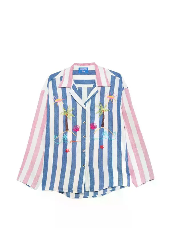 SUSANNA BLU Striped Embroidered Shirt