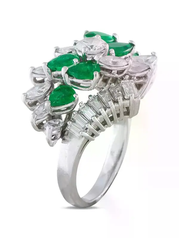 LB EXCLUSIVE Platinum Diamond And Emerald Ring - Silver