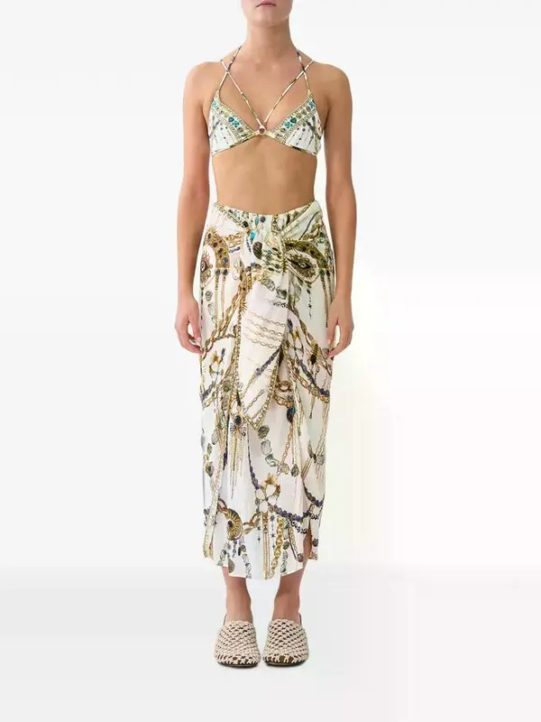 Camilla Tie-front Midi Skirt In Chain Print