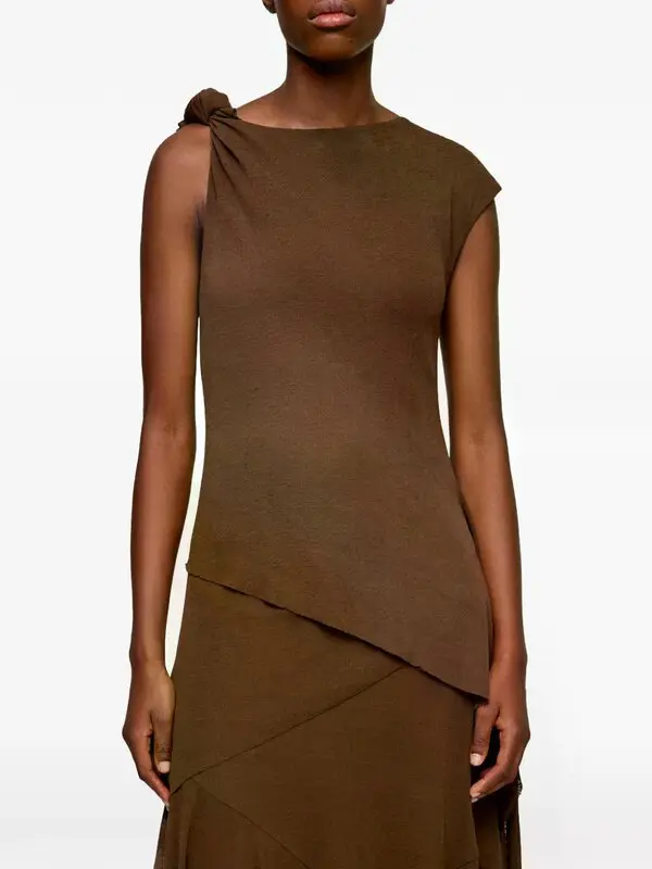 GANNI Midi Knot Detail Asymmetric Dress - Brown