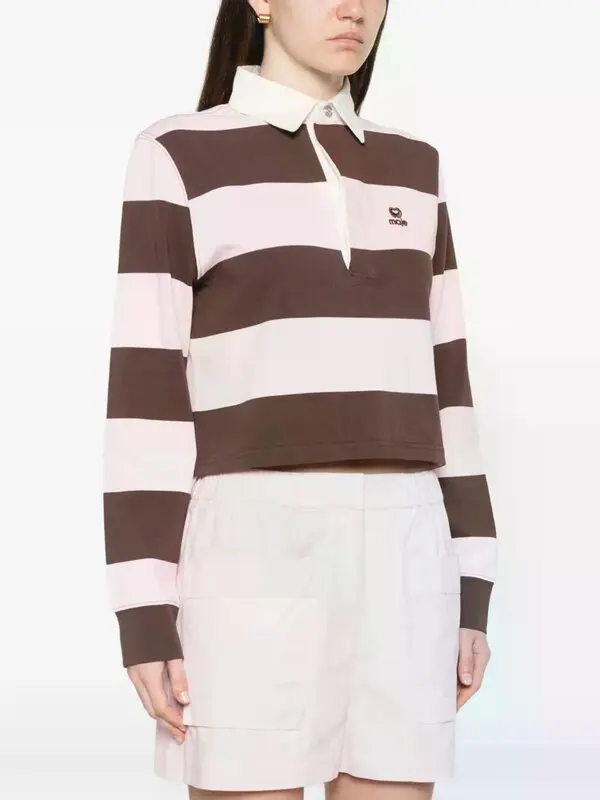 Maje Striped Cropped Polo Top - Brown