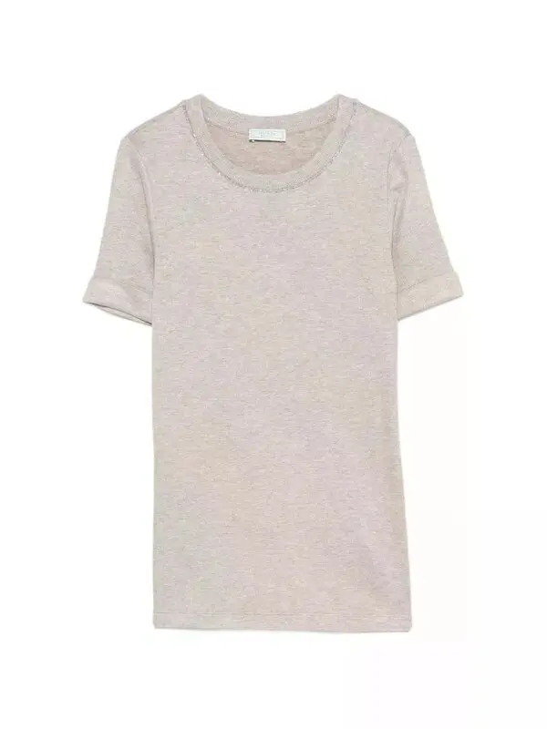Peserico Embellished Round Neck T-shirt - Neutrals