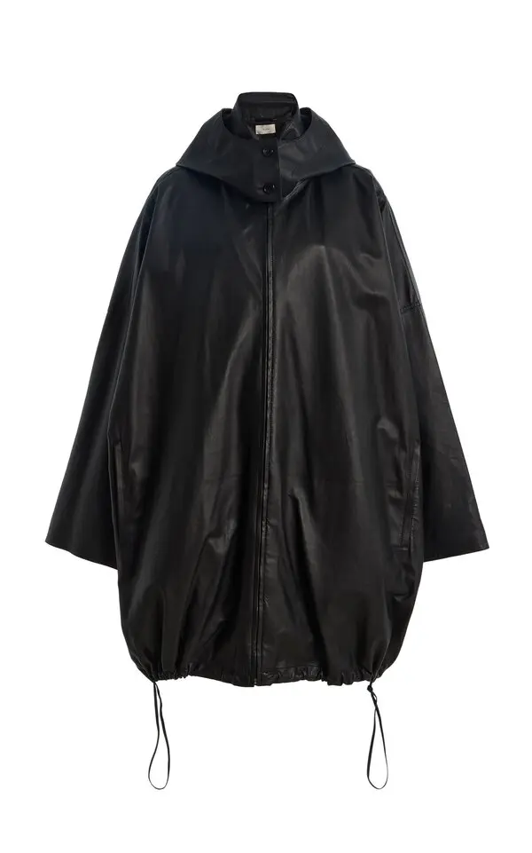 THE ROW Cassandre Plonge Leather Coat - Black