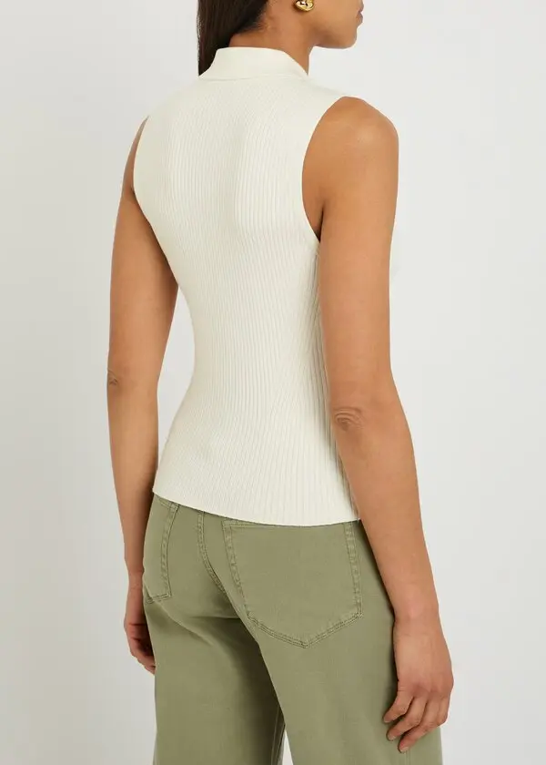 Paige Ribbed Cotton-blend Polo Top - White
