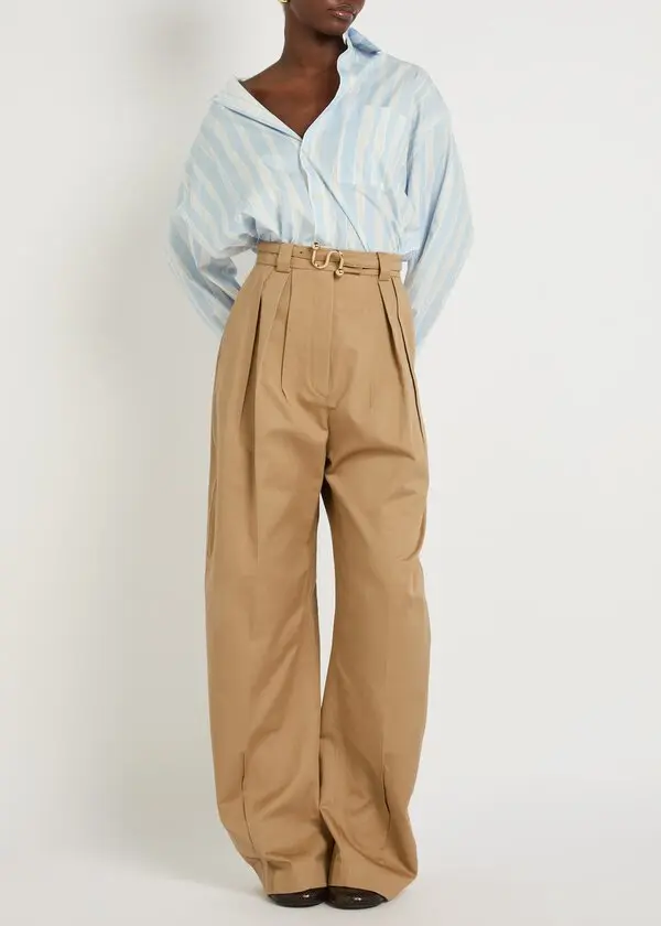 Sportmax Belted Cotton Wide-leg Trousers - Brown