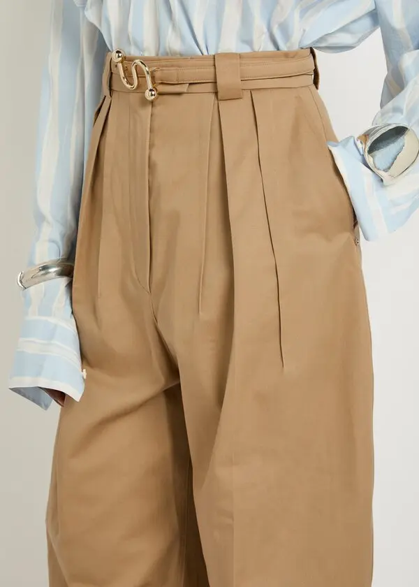 Sportmax Belted Cotton Wide-leg Trousers - Brown
