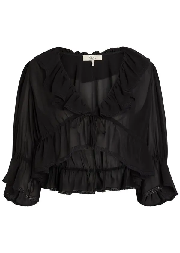 Chloé Ruffled Cropped Silk-chiffon Top