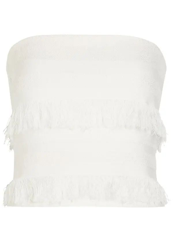 Simkhai Cairo Fringed Strapless Knit Top - Ivory