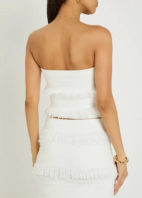 Simkhai Cairo Fringed Strapless Knit Top - Ivory
