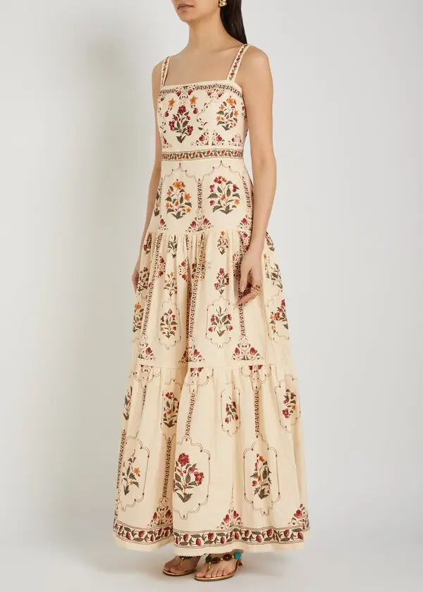 Agua Bendita Lina Printed Linen Maxi Dress