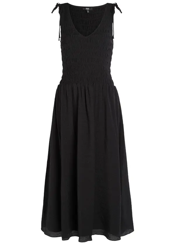 Paige Shirred Woven Midi Dress - Black