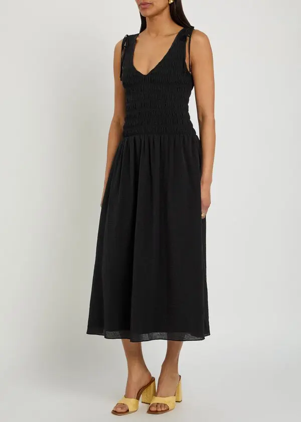 Paige Shirred Woven Midi Dress