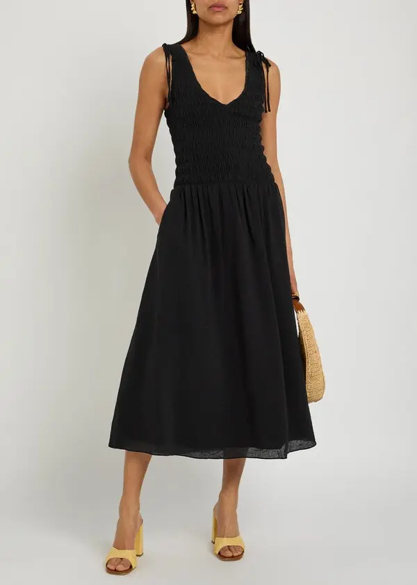 Paige Shirred Woven Midi Dress