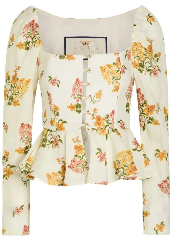 Agua Bendita Bromelia Floral-print Linen Top - Multicoloured