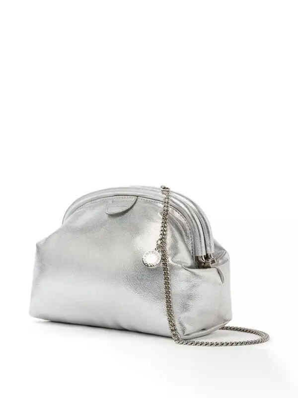 Stella McCartney Metallic Vegan Leather Clutch Bag With Chain Strap - Silver