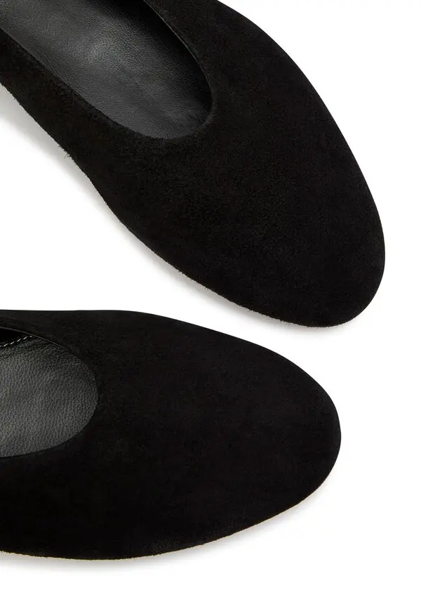 TOTEME Suede Almond Toe Ballet Flats - Black