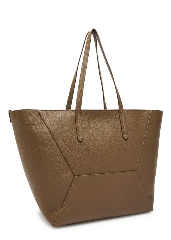 Brunello Cucinelli Medium Grained Leather Tote Bag With Beading - Brown