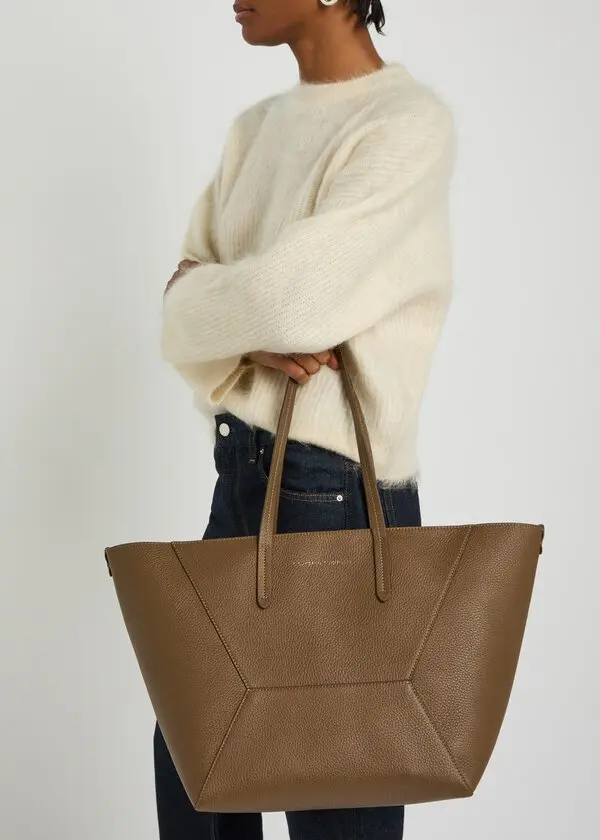 Brunello Cucinelli Medium Grained Leather Tote Bag With Beading - Brown