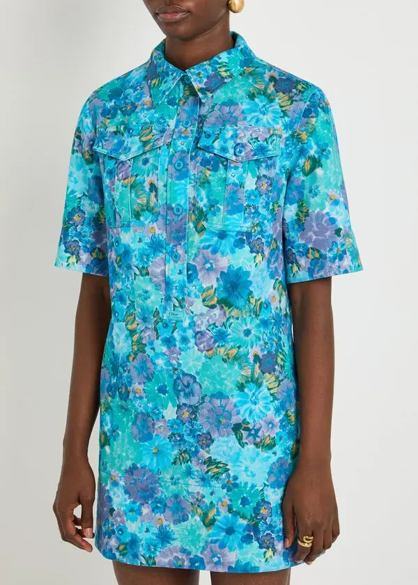 Chloé Floral Print Stretch-cotton Shirt Dress