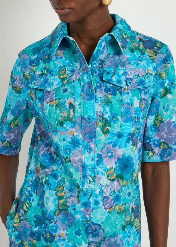 Chloé Floral Print Stretch-cotton Shirt Dress