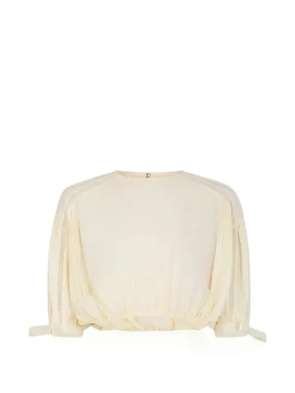 Rabanne Puff-sleeve Cropped Top With Lace Trim - Neutrals