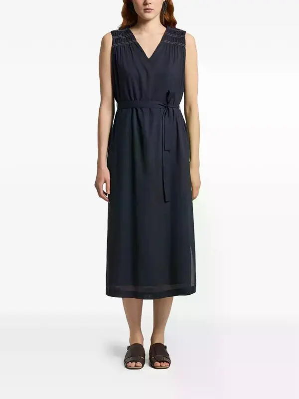 Peserico V-neck Belted Midi Dress - Blue