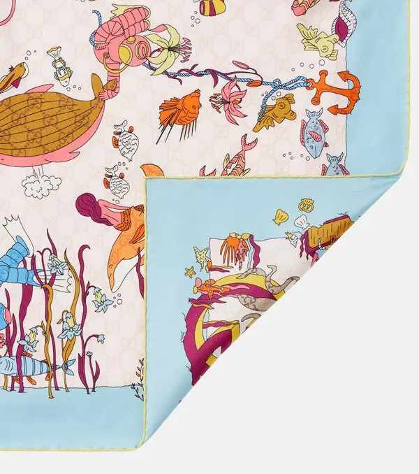 Gucci Gg Printed Silk Twill Scarf - Blue
