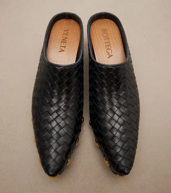 Bottega Veneta Gondola Intrecciato Studded Leather Clogs - Black