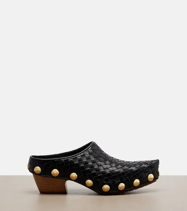 Bottega Veneta Gondola Intrecciato Studded Leather Clogs - Black