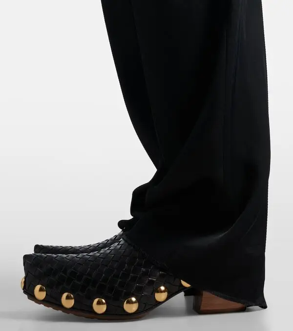 Bottega Veneta Gondola Intrecciato Studded Leather Clogs - Black
