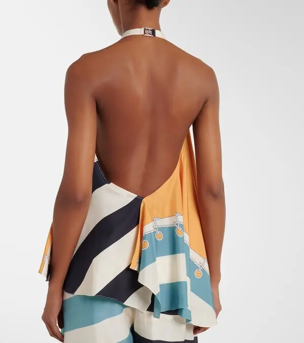 Loewe Asymmetric Halterneck Silk Top - Multicoloured