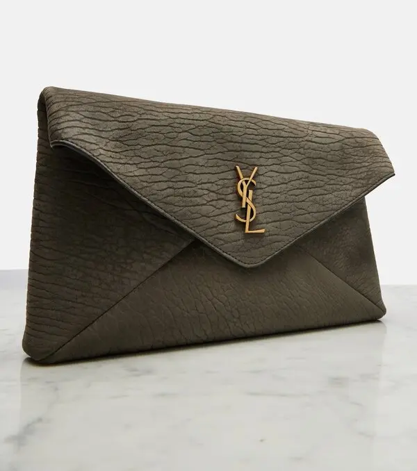 Saint Laurent Cassandre Large Leather Pouch - Grey