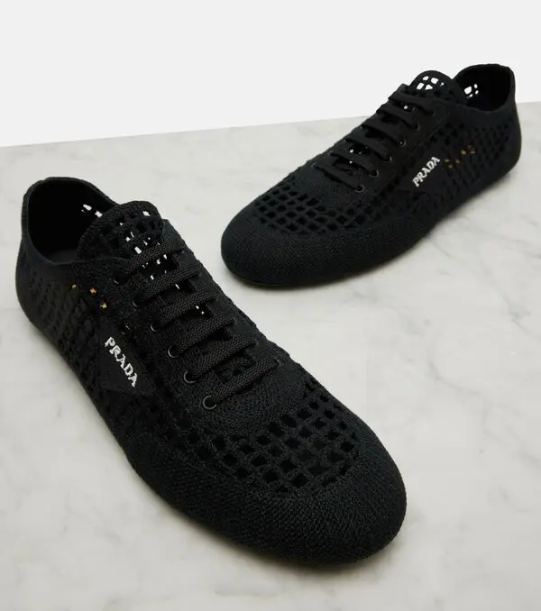 Prada Lace-up Crochet Sneakers - Black