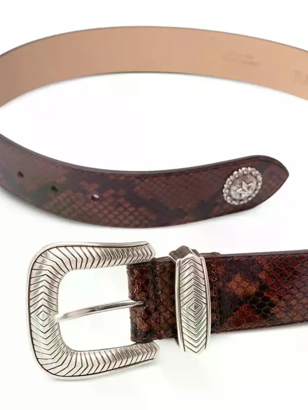 KATE CATE Embossed Leather Belt With Silver-tone Hardware - Brown