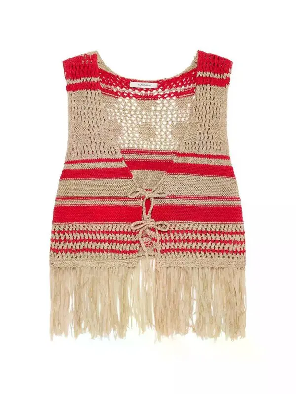 Malìparmi Striped Knitted Waistcoat With Fringe Detail - Neutrals
