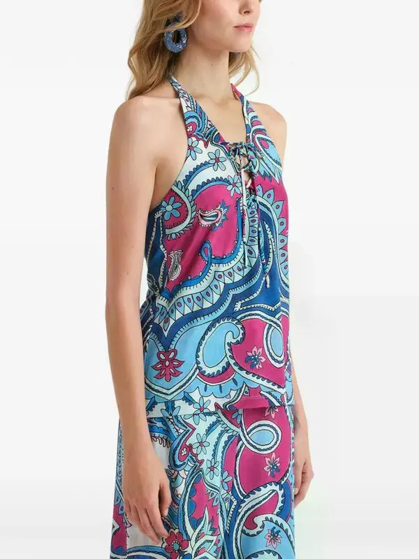 Malìparmi Halterneck Paisley-print Jersey Top - Blue