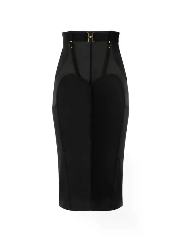 Elisabetta Franchi Bustier Skirt In Lightweight Crêpe And Satin - Black