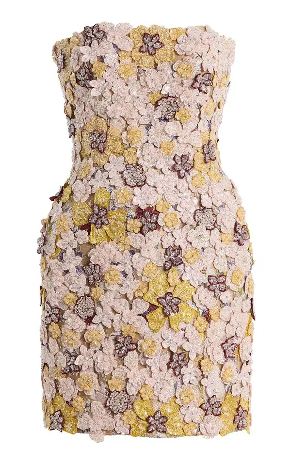Costarellos Sirra Beaded Lace Mini Dress
